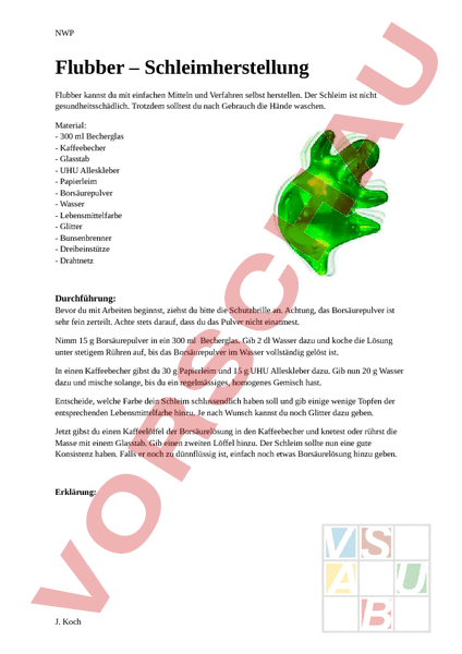 Arbeitsblatt: Flubber - Chemie - Anderes Thema