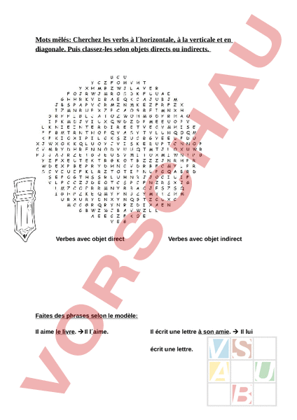 Arbeitsblatt: découvrez les mots mêlés et cherchez les verbes ...