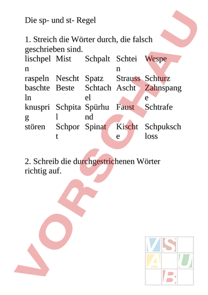 Arbeitsblatt: Übung St- und Sp- Regel - Deutsch - Grammatik