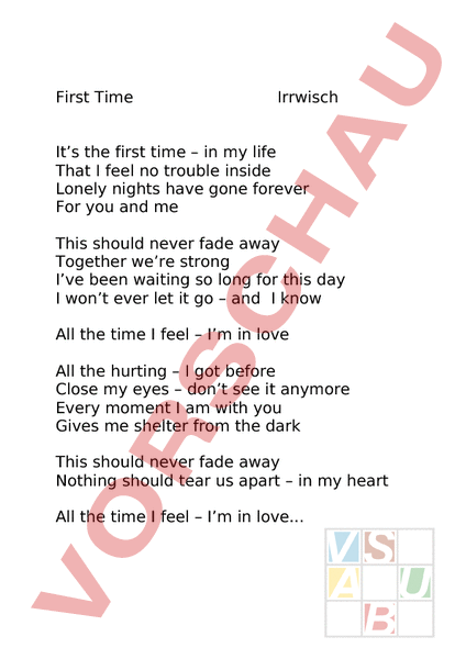 Arbeitsblatt: First Time - Musik - Singen / Lieder