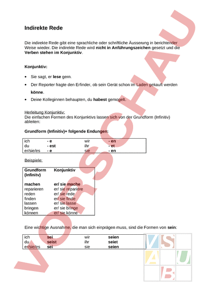 Arbeitsblatt: Indirekte Rede - Deutsch - Grammatik