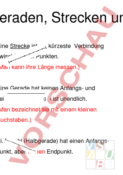 Arbeitsblatt: Tafelbild Geraden, Strecken, Strahlen - Geometrie - Geraden