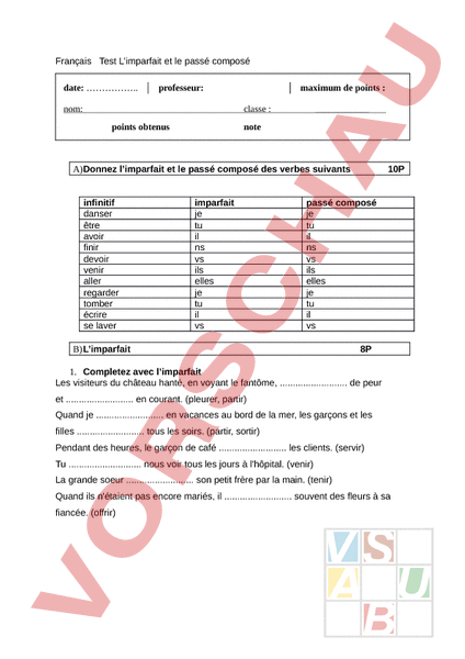Arbeitsblatt: Imparfait et passé composé Test - Französisch - Grammatik