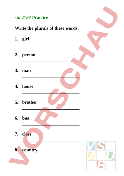 Arbeitsblatt: plurals of nouns snapshot p. 21 - Englisch - Grammatik
