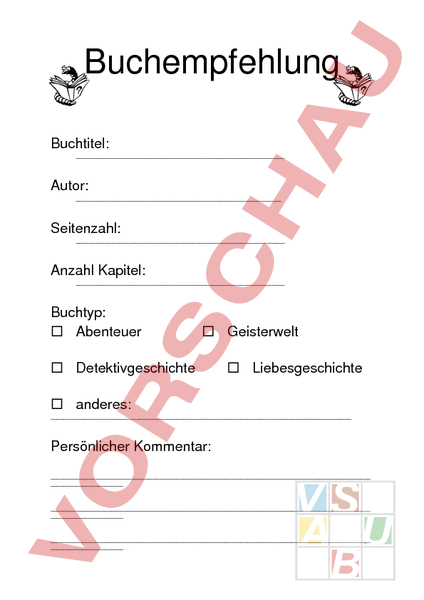 Arbeitsblatt: Eine Buchempfehlung - Deutsch - Leseförderung / Literatur