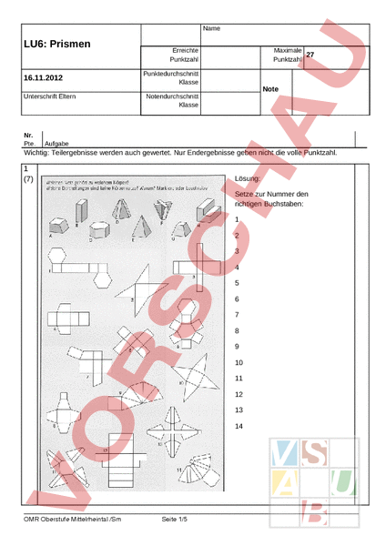 Arbeitsblatt: Prisma - Berechnungen und Abwicklungen - Geometrie ...