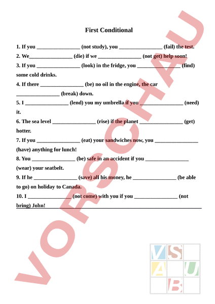 Arbeitsblatt: First Conditional Gap-Übung - Englisch - Grammatik