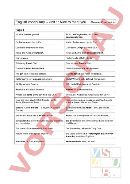 Arbeitsblatt: Vocab German Companion translation sentences U1 ...