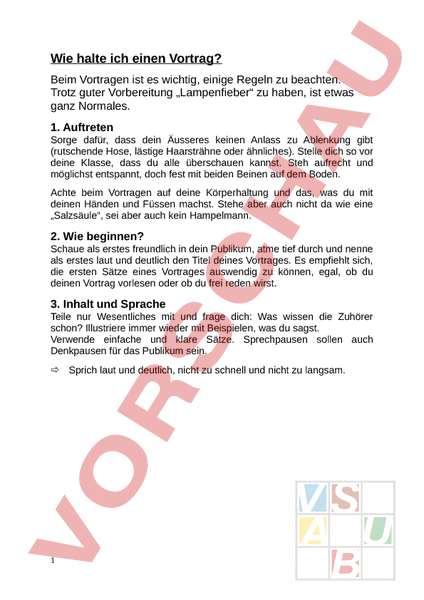 Arbeitsblatt: Einen Vortrag halten - Deutsch - Gemischte Themen