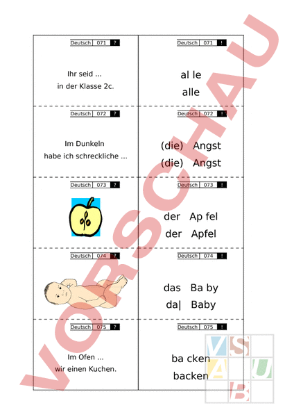 Arbeitsblatt: Lernkärtchen A7 Deutsch 071-080 - Deutsch - Rechtschreibung