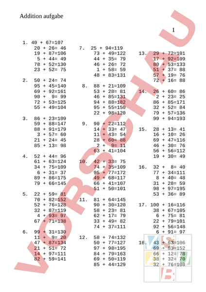 Arbeitsblatt: addition - Mathematik - Addition