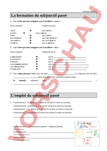 Arbeitsblatt: Le subjonctif passé (formation et l'emploi) - Französisch ...
