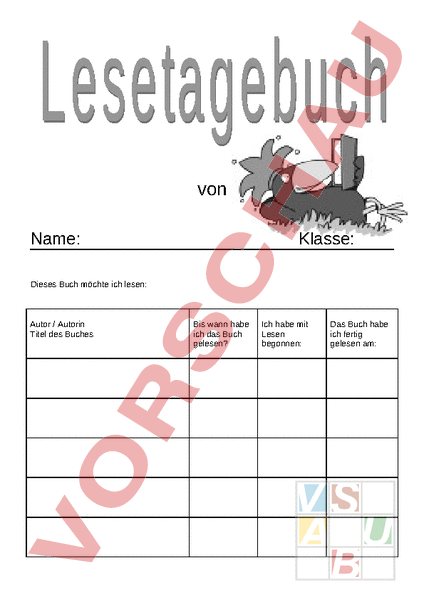 Arbeitsblatt: Lesetagebuch - Deutsch - Leseförderung / Literatur