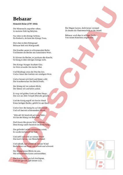 Arbeitsblatt: Ballade - Deutsch - Gemischte Themen