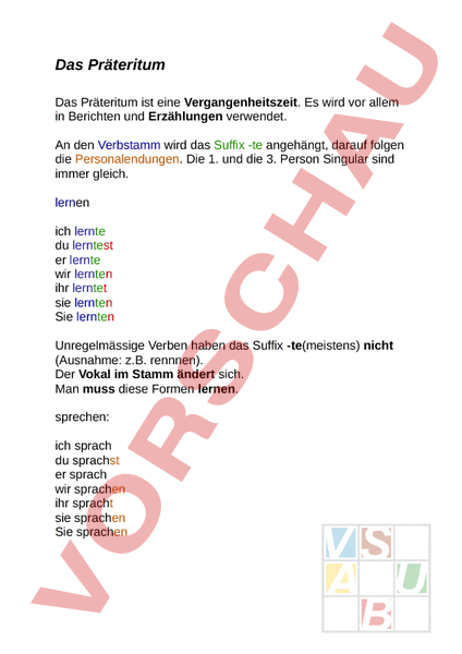 Arbeitsblatt: Präteritum - Deutsch - Grammatik