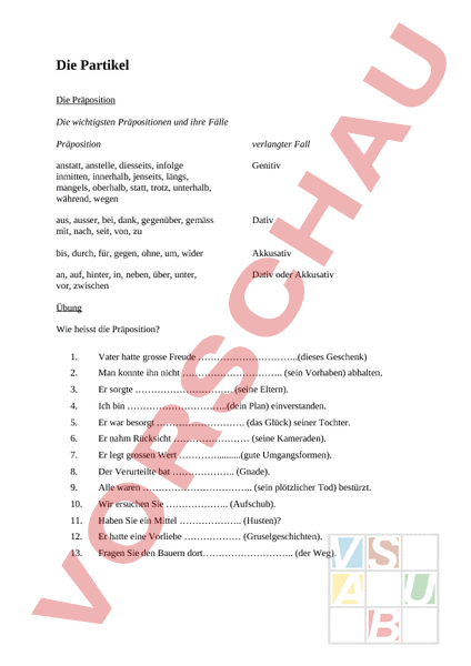 Arbeitsblatt: Partikel - Deutsch - Grammatik
