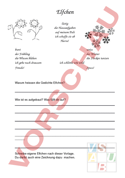 Arbeitsblatt: Elfchen - Deutsch - Texte schreiben
