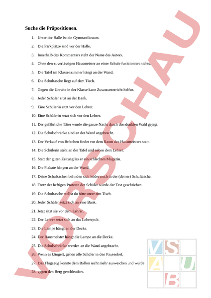 Arbeitsblatt: Präpositionen - Deutsch - Grammatik