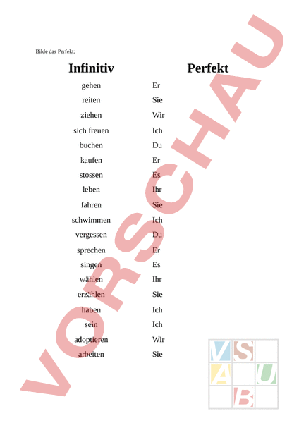 Arbeitsblatt: Bilde das Perfekt - Deutsch - DaZ