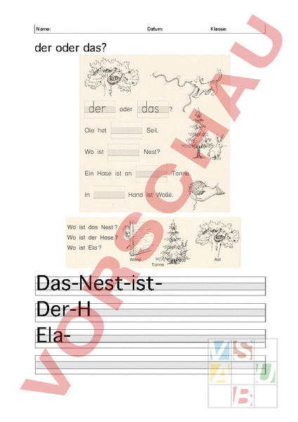 Arbeitsblatt: der oder das - Deutsch - Erstlesen
