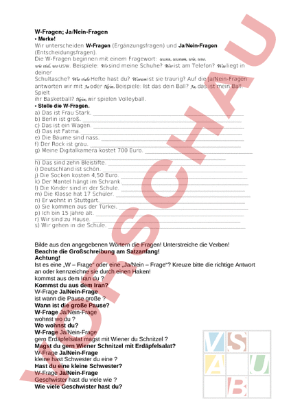 Arbeitsblatt: W-Fragen / Ja-Nein Fragen - Deutsch - DaZ