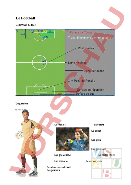 Arbeitsblatt: Le Football - Französisch - Wortschatz