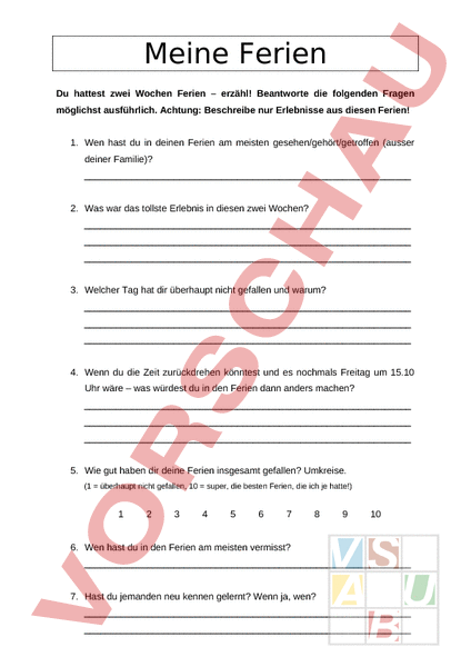 Arbeitsblatt: Meine Ferien - Diverses / Fächerübergreifend - Gemischte ...