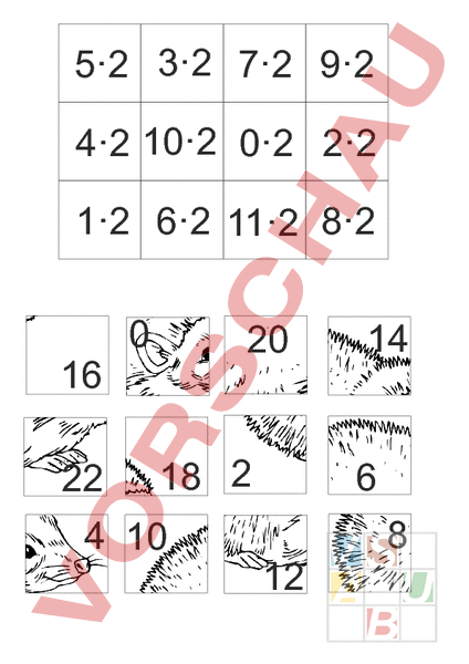 Arbeitsblatt: Puzzle zur 2-er Reihe - Mathematik - Multiplikation