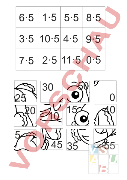 Arbeitsblatt: Puzzle zur 5-er Reihe - Mathematik - Multiplikation