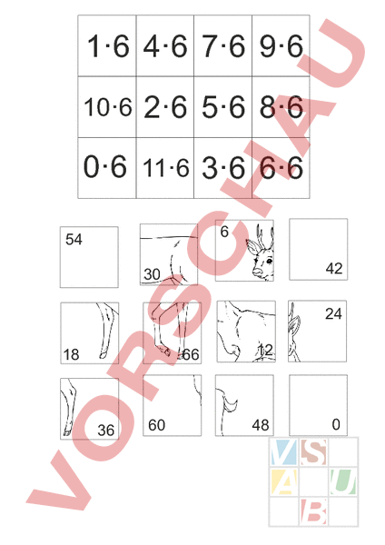 Arbeitsblatt: Puzzle zur 6-er Reihe - Mathematik - Multiplikation