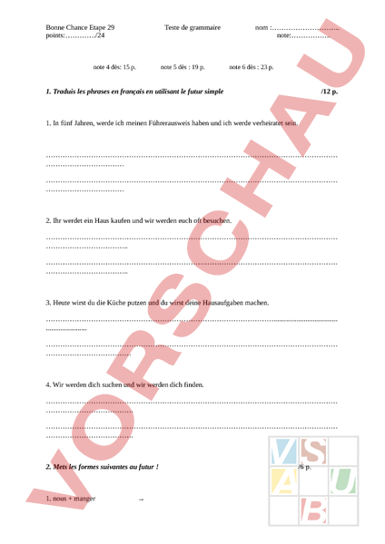 Arbeitsblatt: Test futur simple/ pronom possessif - Französisch - Grammatik