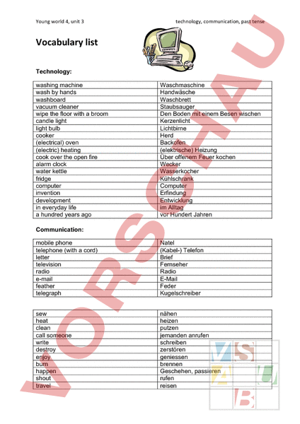 Arbeitsblatt: Young world 4 unit 3 - Englisch - Wortschatz