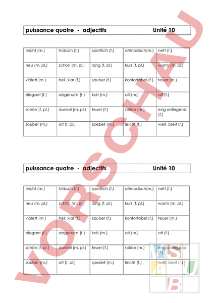Arbeitsblatt: Puissance quatre, adjectifs, Unité 10 - Französisch ...