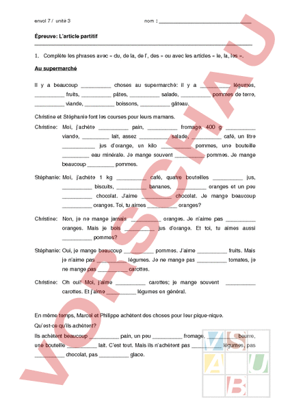 Arbeitsblatt: Test article partitif - Französisch - Grammatik