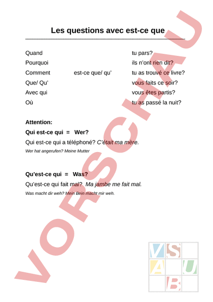 Arbeitsblatt: Est-ce que - Französisch - Grammatik
