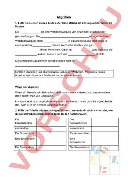 Arbeitsblatt: Fremdarbeiter/ MIgration - Geschichte - Schweizer Geschichte