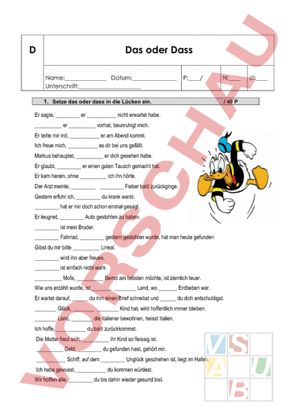 Arbeitsblatt: das-dass - Deutsch - Rechtschreibung