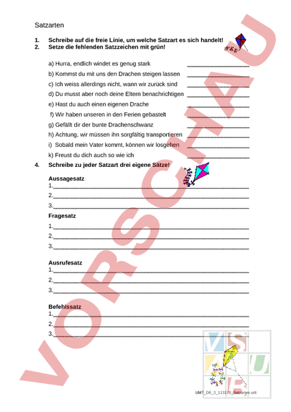 Arbeitsblatt: Satzarten - Deutsch - Grammatik