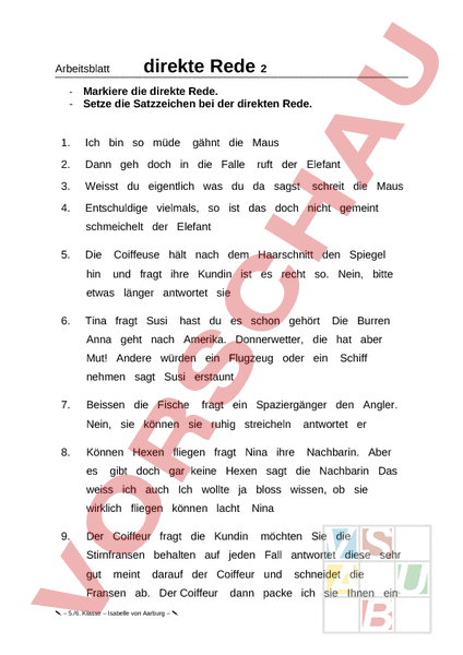 Arbeitsblatt: direkte Rede - Deutsch - Grammatik