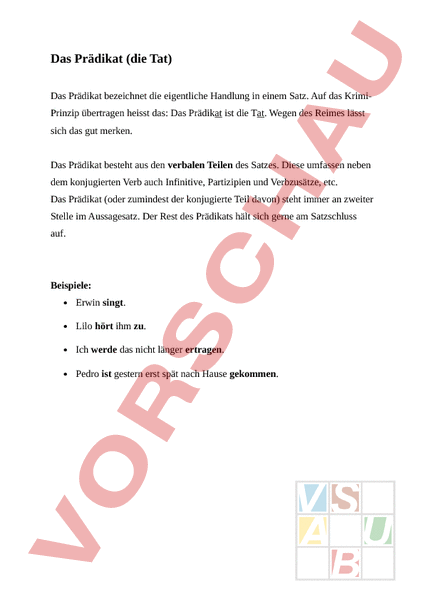 Arbeitsblatt: Prädikat Theorie - Deutsch - Grammatik