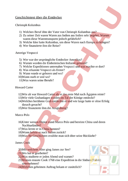 Arbeitsblatt: Entdecker - Geschichte - Anderes Thema