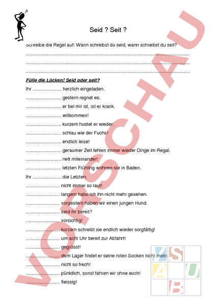 Arbeitsblatt: seit / seid Test - Deutsch - Rechtschreibung