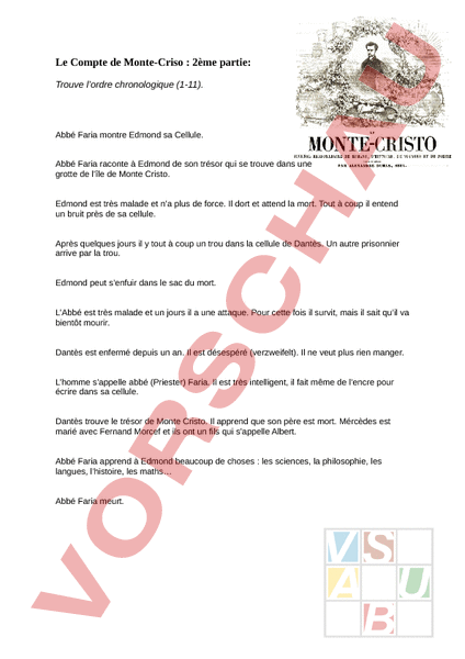 Arbeitsblatt: Le Compte de Monte-Cristo - Französisch - Textverständnis