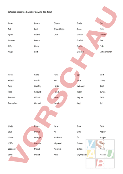 Arbeitsblatt: Deutsch Artikel der, die, das - Deutsch - Anderes Thema