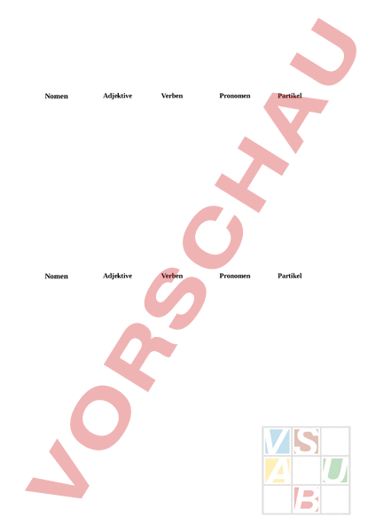 Arbeitsblatt: Wortarten- Spiel - Deutsch - Grammatik