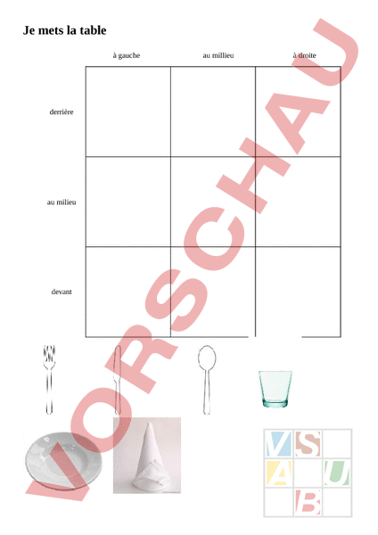 Arbeitsblatt: mettre la table - Französisch - Wortschatz