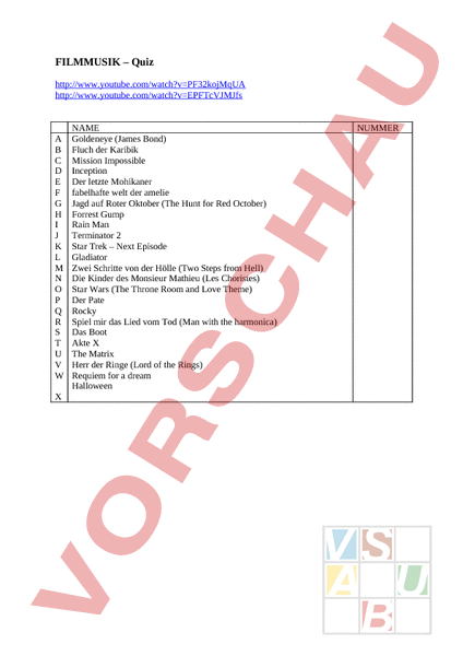 Arbeitsblatt: Filmmusik-Quiz - Musik - Gemischte Themen