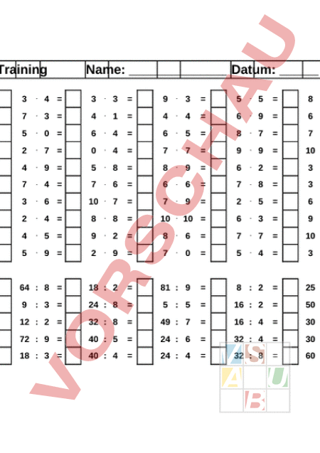 Arbeitsblatt: 1x1 üben - Mathematik - Multiplikation