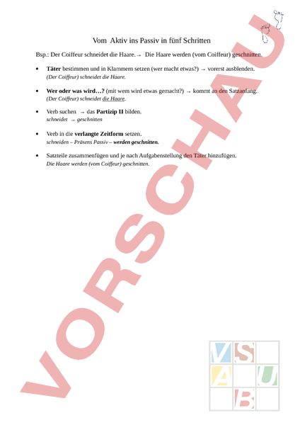 Arbeitsblatt: Vom Aktiv zum Passiv in 5 Schritten - Deutsch - Grammatik