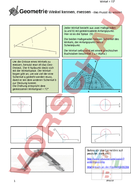 Arbeitsblatt: Geom. Winkel das musst du wissen - Geometrie - Winkel